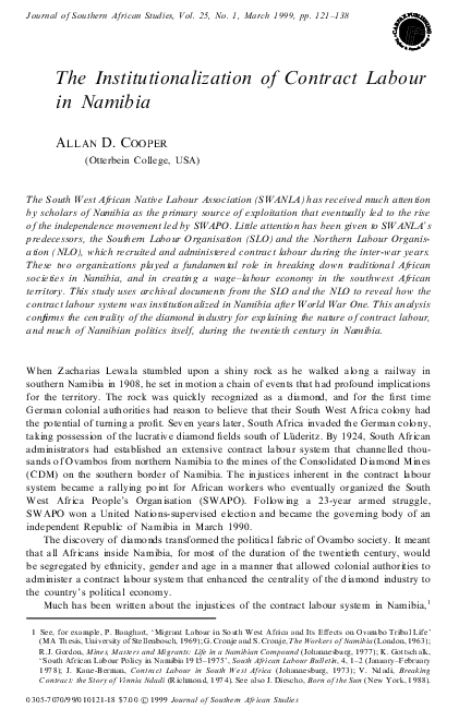(PDF) The Institutionalization of Contract Labour in Namibia