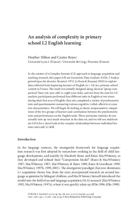 (PDF) An analysis of complexity in primary school L2 English learning