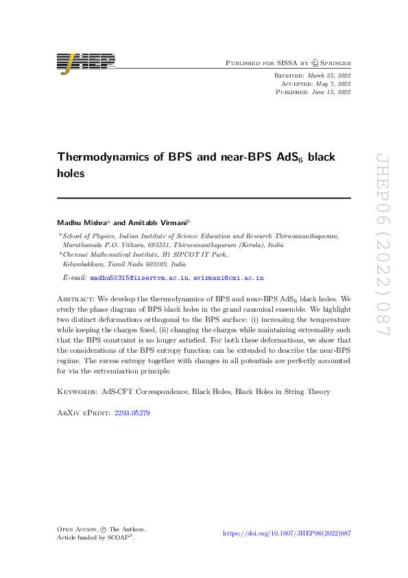 (PDF) Thermodynamics of BPS and near-BPS AdS6 black holes