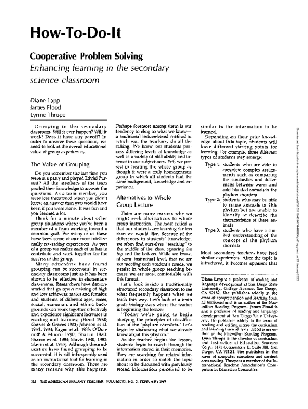 (PDF) Cooperative Problem Solving: Enhancing Learning in the Secondary Science Classroom