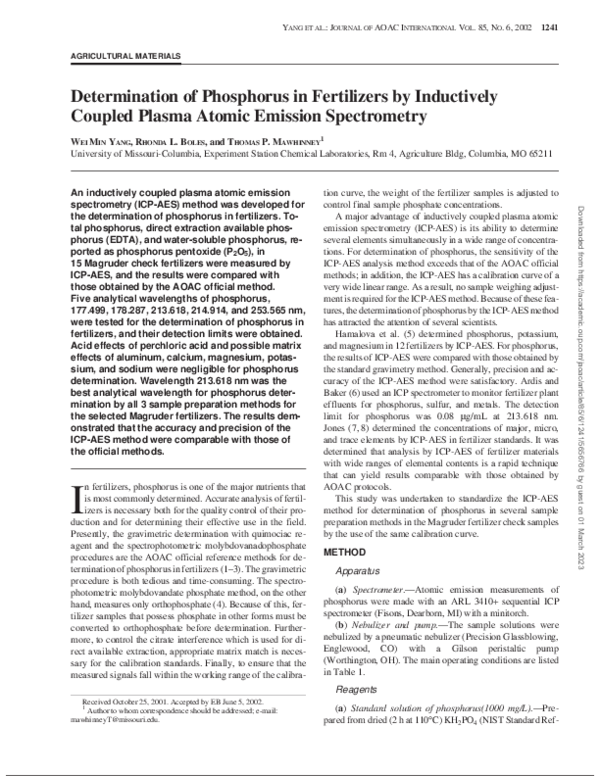 (PDF) Determination of Phosphorus in Fertilizers by Inductively Coupled Plasma Atomic Emission ...