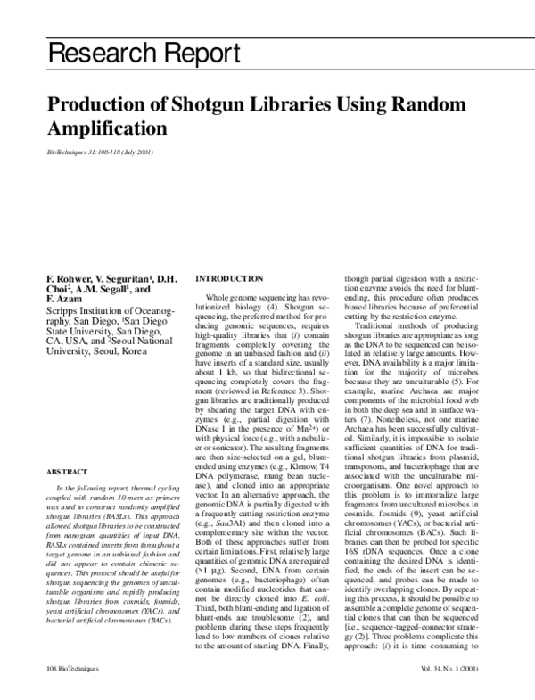(PDF) Production of Shotgun Libraries Using Random Amplification