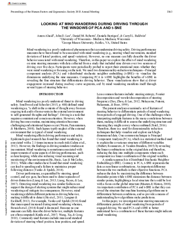 (PDF) Looking at Mind Wandering During Driving Through the Windows of PCA and t-SNE