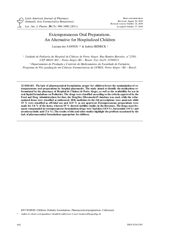 (PDF) Extemporaneous oral preparations: an alternative for hospitalized ...