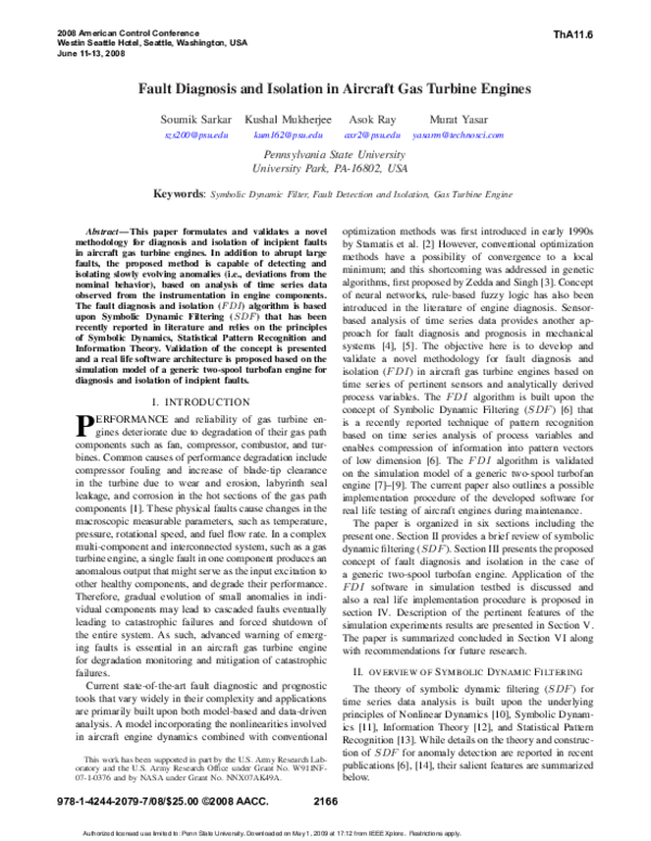 Pdf Fault Diagnosis And Isolation In Aircraft Gas Turbine Engines