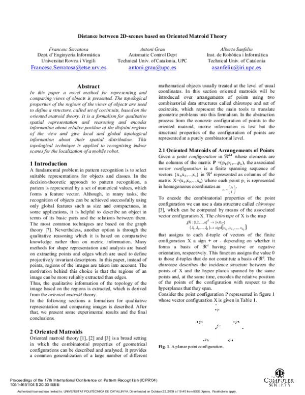 Pdf Distance Between 2d Scenes Based On Oriented Matroid Theory