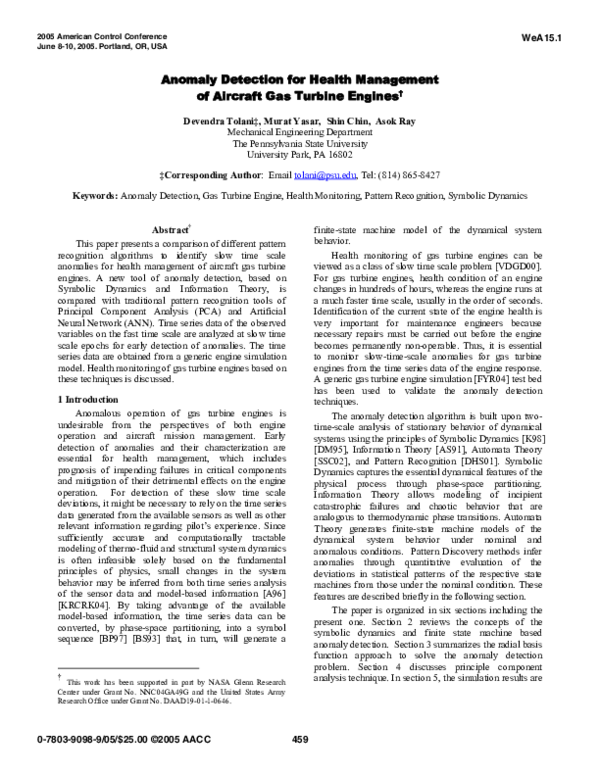 Pdf Anomaly Detection For Health Management Of Aircraft Gas Turbine Engines