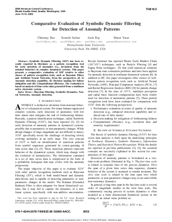Pdf Comparative Evaluation Of Symbolic Dynamic Filtering For Detection Of Anomaly Patterns
