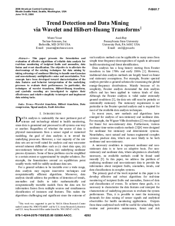 Pdf Trend Detection And Data Mining Via Wavelet And Hilbert Huang
