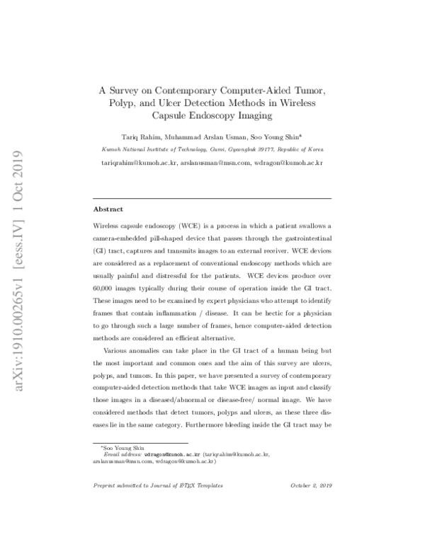 Pdf A Survey On Contemporary Computer Aided Tumor Polyp And Ulcer Detection Methods In