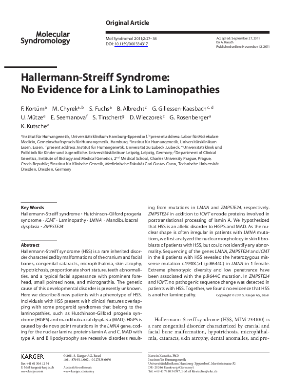 (PDF) Hallermann-Streiff Syndrome: No Evidence for a Link to Laminopathies