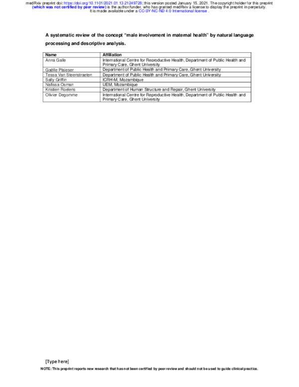 (PDF) A systematic review of the concept 'male involvement in maternal ...
