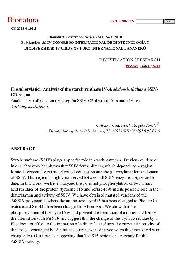 (PDF) Phosphorylation Analysis of the starch synthase IV-Arabidopsis ...