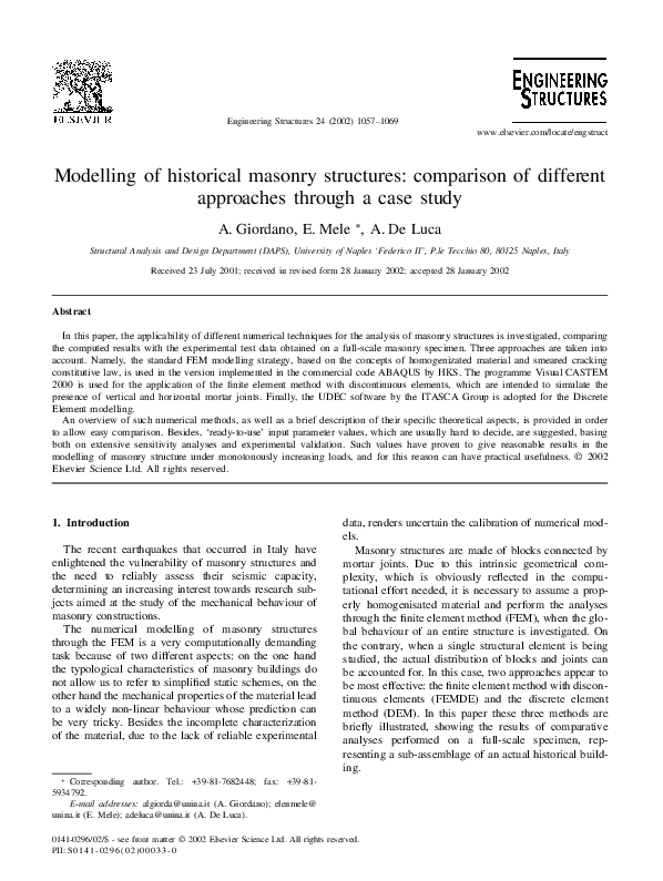 (PDF) Modelling of historical masonry structures: comparison of different approaches through a ...