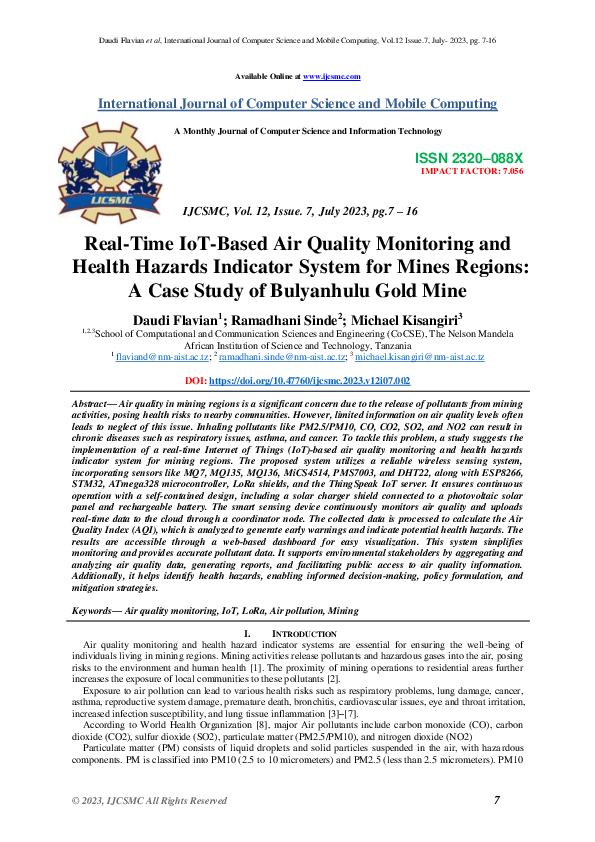 (PDF) Real-Time IoT-Based Air Quality Monitoring and Health Hazards Indicator System for Mines ...
