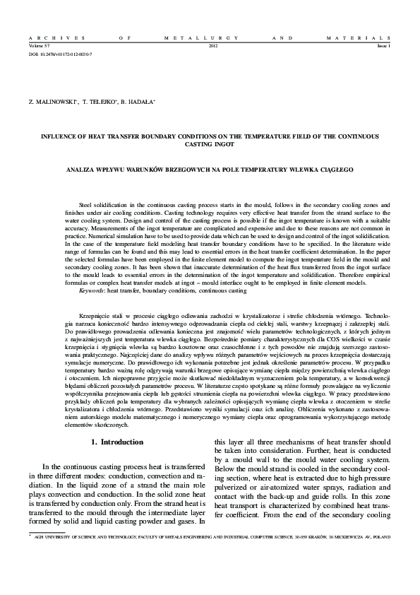 (PDF) Influence of Heat Transfer Boundary Conditions on the Temperature Field of the Continuous ...