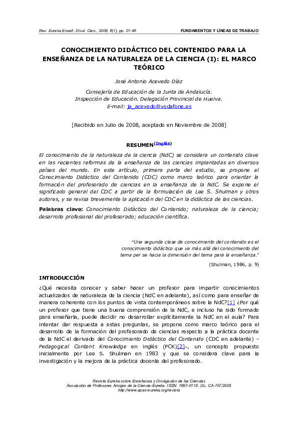 (PDF) Conocimiento didáctico del contenido para la enseñanza de la naturaleza de la ciencia (II ...