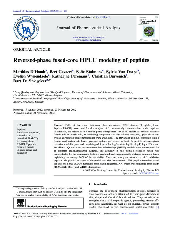 (PDF) Reversed-phase fused-core HPLC modeling of peptides