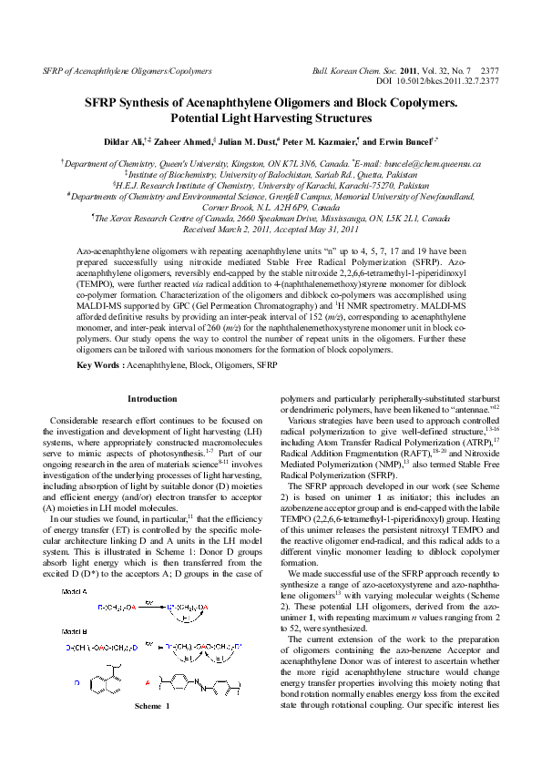 (PDF) SFRP Synthesis of Acenaphthylene Oligomers and Block Copolymers ...
