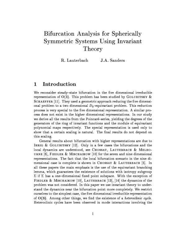 Pdf Bifurcation Analysis For Spherically Symmetric Systems Using Invariant Theory