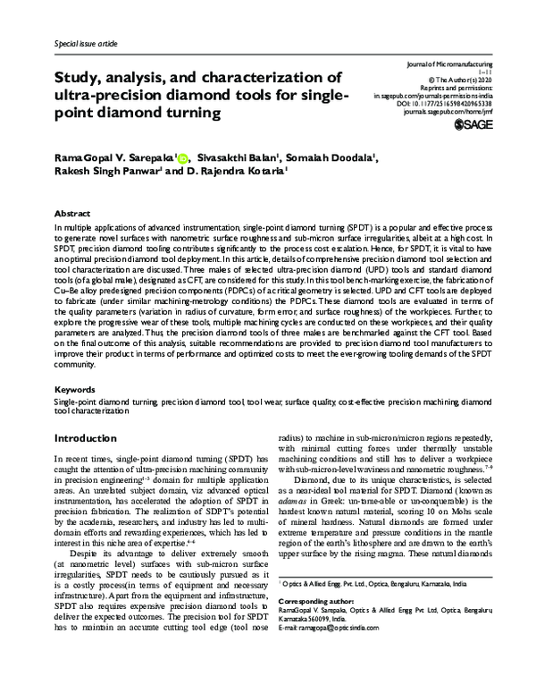(PDF) Study, analysis, and characterization of ultra-precision diamond ...