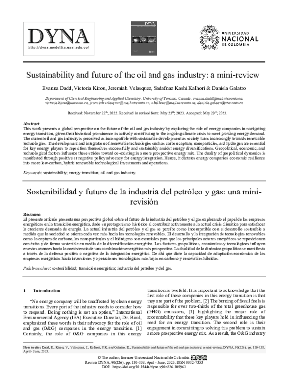 (PDF) Sustainability and future of the oil and gas industry: a mini ...