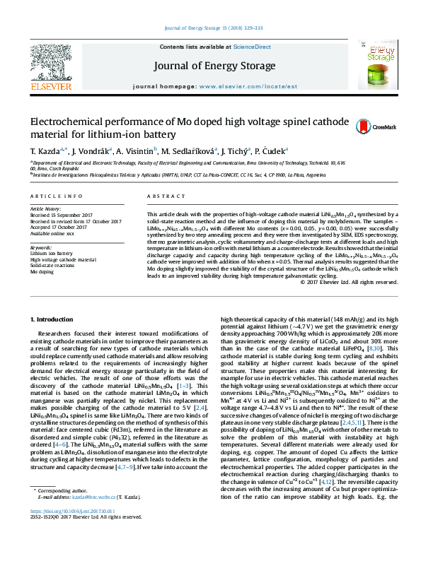 (PDF) Electrochemical performance of Mo doped high voltage spinel ...