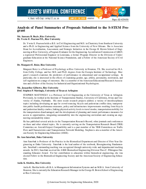 (PDF) Analysis of Panel Summaries of Proposals Submitted to the S-STEM ...