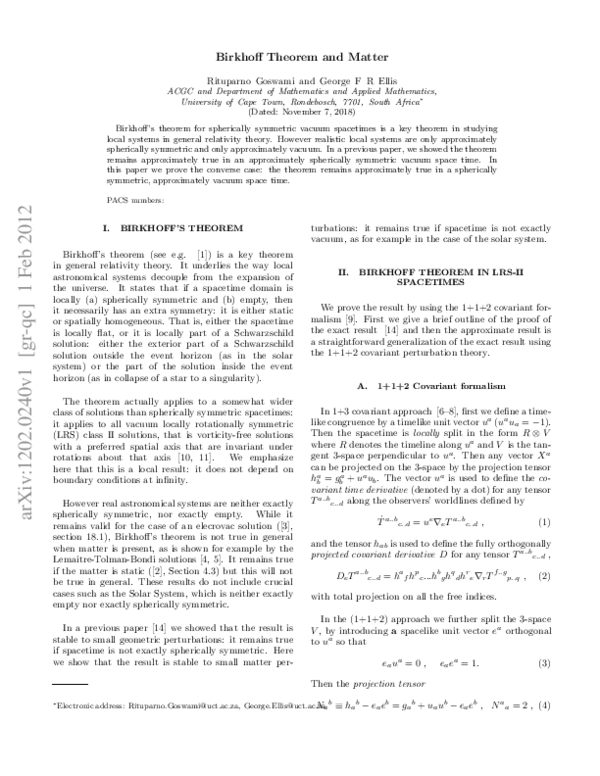 (PDF) Birkhoff theorem and matter