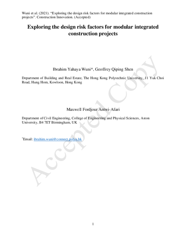 (PDF) Exploring the design risk factors for modular integrated ...