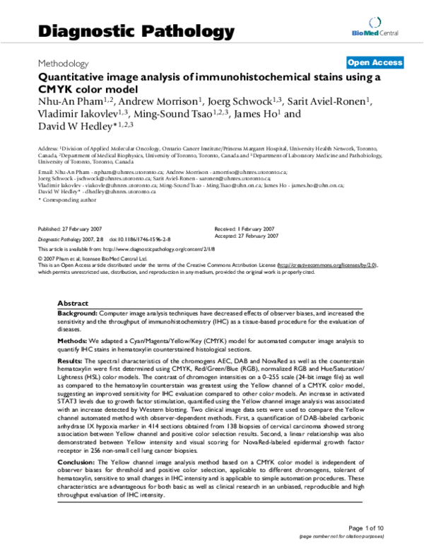(PDF) Quantitative image analysis of immunohistochemical stains using a CMYK color model