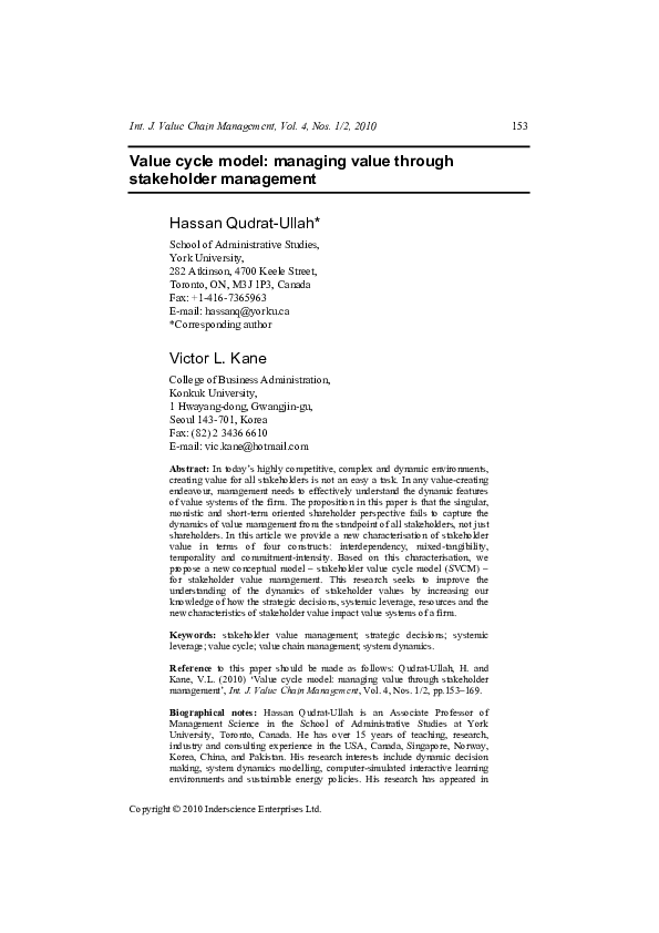 (PDF) Value cycle model: managing value through stakeholder management