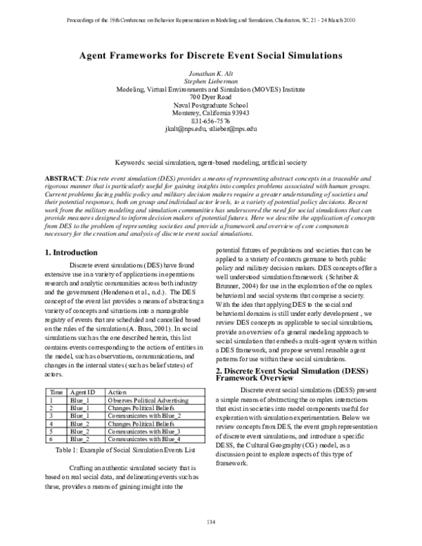 (PDF) Agent Frameworks for Discrete Event Social Simulations
