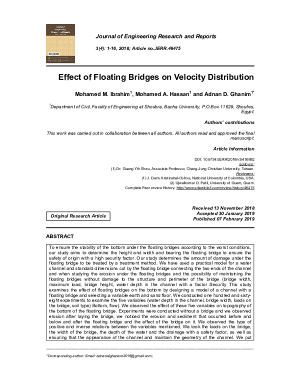 (PDF) Effect of Floating Bridges on Velocity Distribution