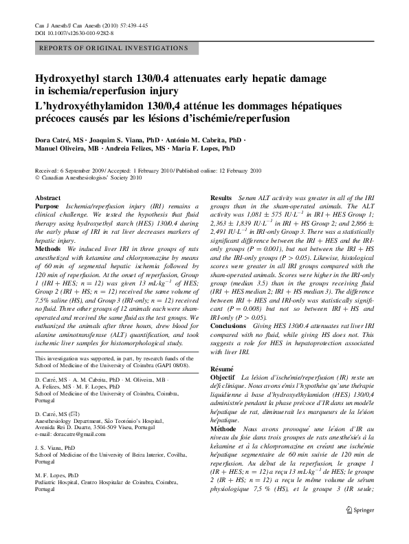 (PDF) Hydroxyethyl starch 130/0.4 attenuates early hepatic damage in ...