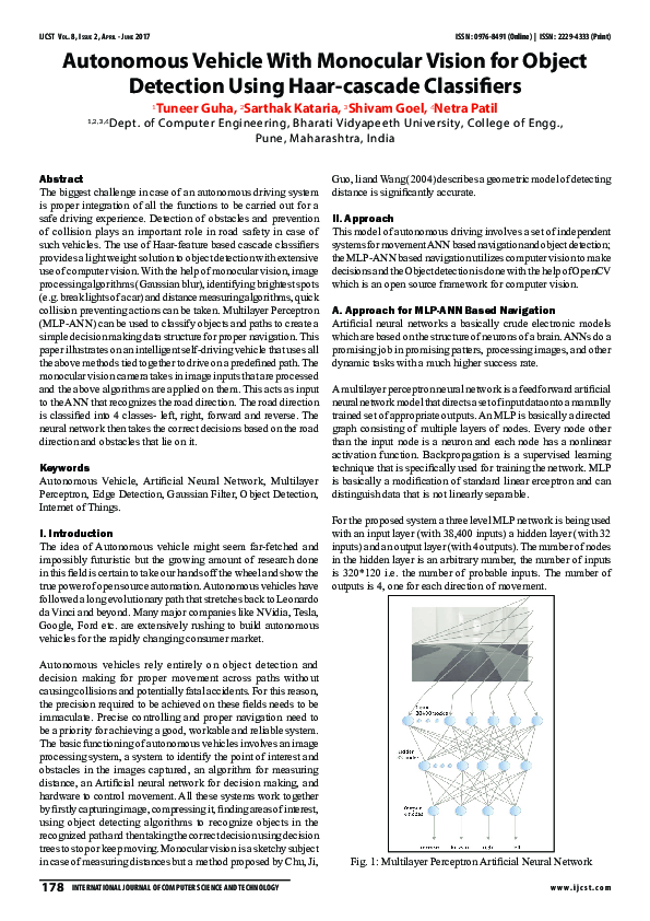 (PDF) Autonomous Vehicle With Monocular Vision for Object Detection Using Haar-cascade ...