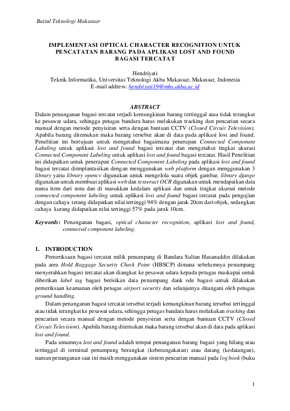 (PDF) IMPLEMENTASI OPTICAL CHARACTER RECOGNITION UNTUK PENCATATAN BARANG PADA APLIKASI LOST AND ...