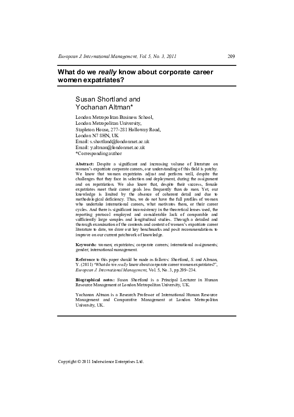(PDF) What do we really know about corporate career women expatriates?