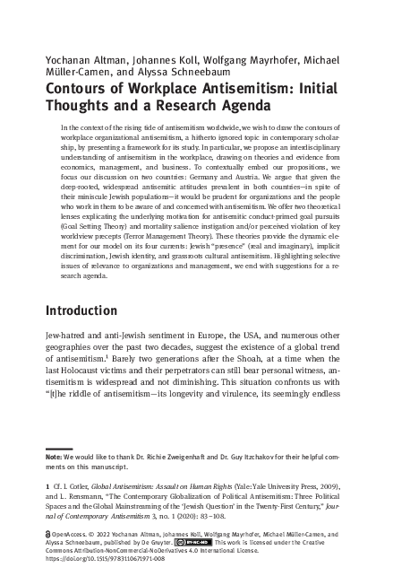 (PDF) Contours of Workplace Antisemitism: Initial Thoughts and a ...
