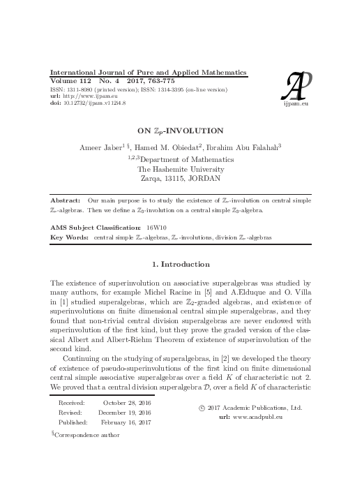 (PDF) ON $\mathbb{Z}_p$-INVOLUTION