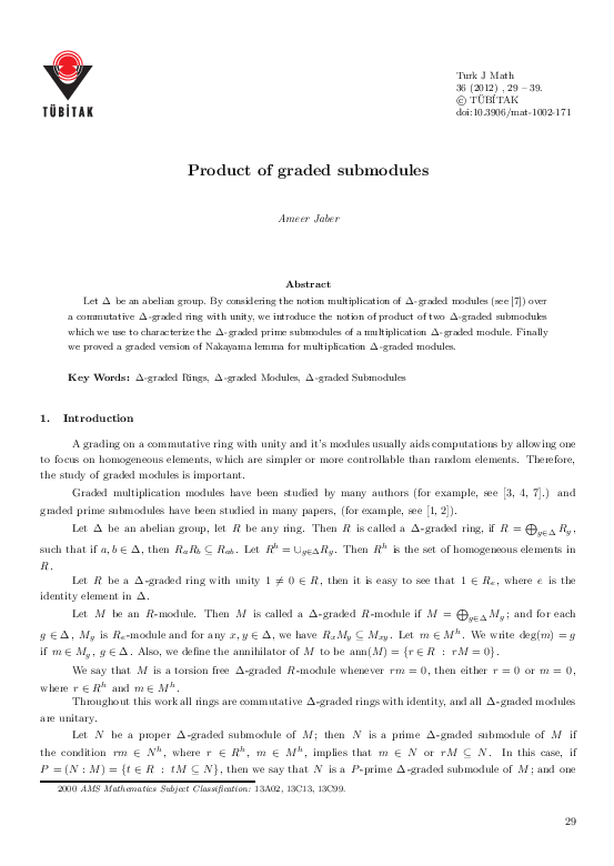 (PDF) Product of graded submodules