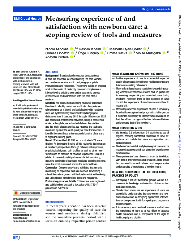(PDF) Measuring experience of and satisfaction with newborn care: a ...