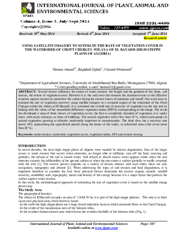(PDF) Using Satellite Imagery to Estimate the Rate of Vegetation Cover ...