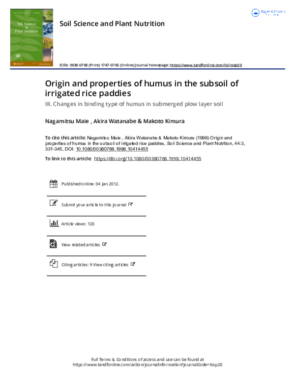 (PDF) Origin and properties of humus in the subsoil of irrigated rice ...
