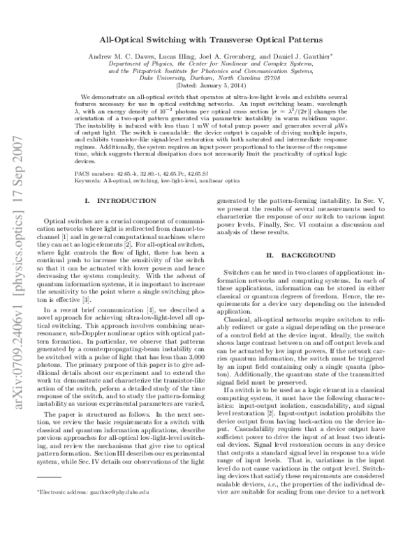 (PDF) All-optical switching with transverse optical patterns