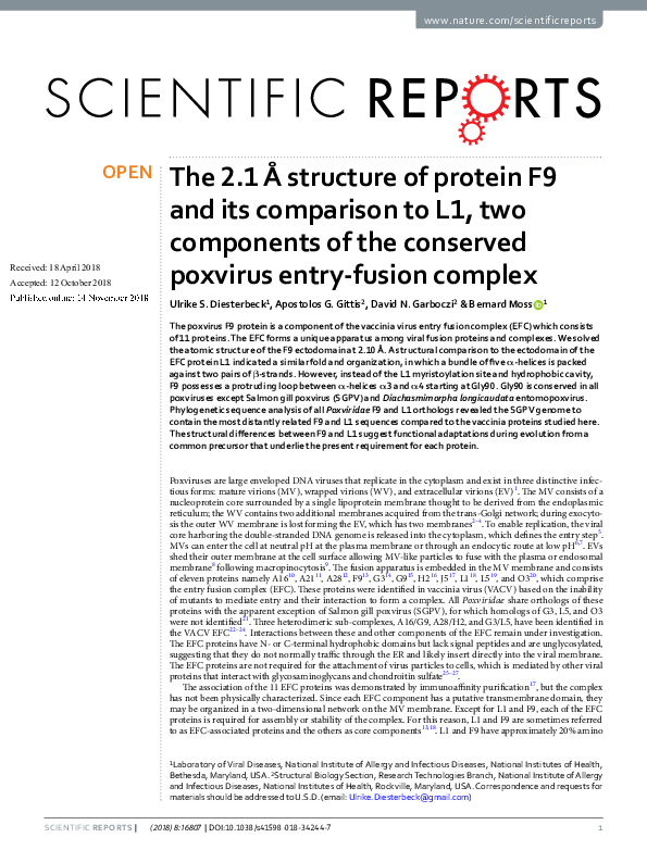 (PDF) The 2.1 Å structure of protein F9 and its comparison to L1, two ...