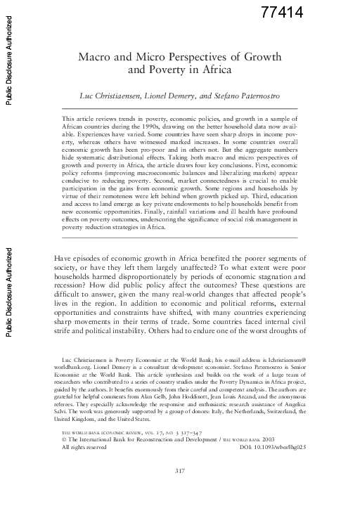 Macro and Micro Perspectives of Growth and Poverty in Africa