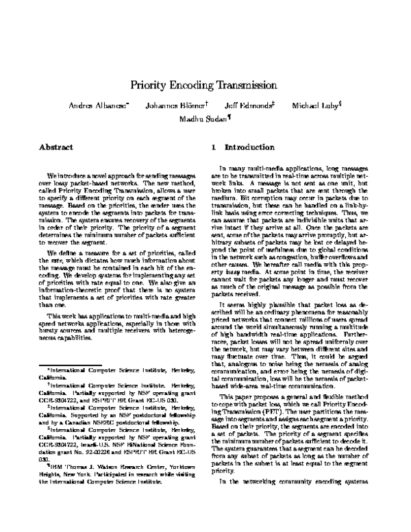 (PDF) Priority encoding transmission | Michael Luby - Academia.edu