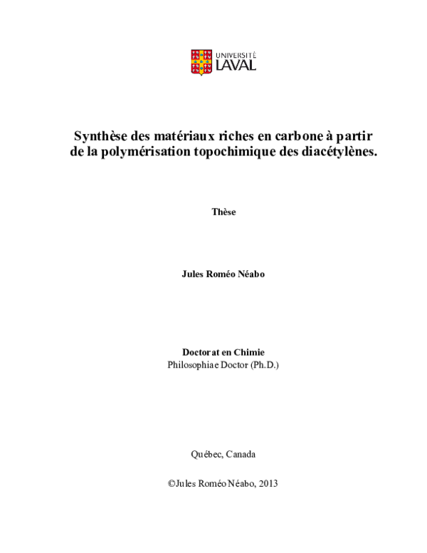 (PDF) Synthèse des matériaux riches en carbone à partir de la ...