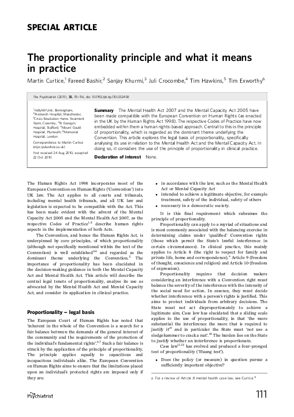 (PDF) The proportionality principle and what it means in practice